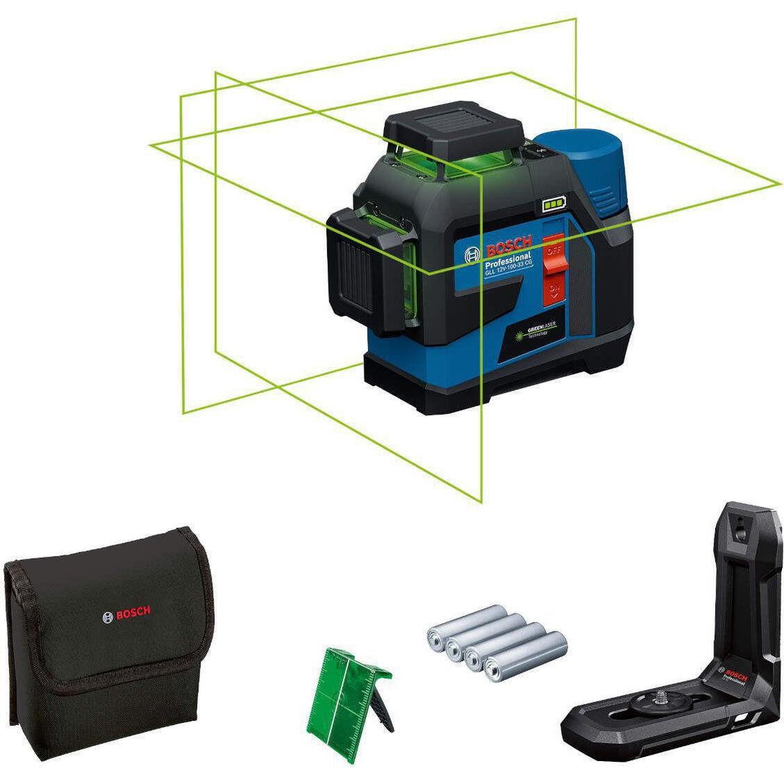 Linijski laser Bosch GLL 12V-100-33 CG 100m sa nosačem i 4x1.5V AA bat ...